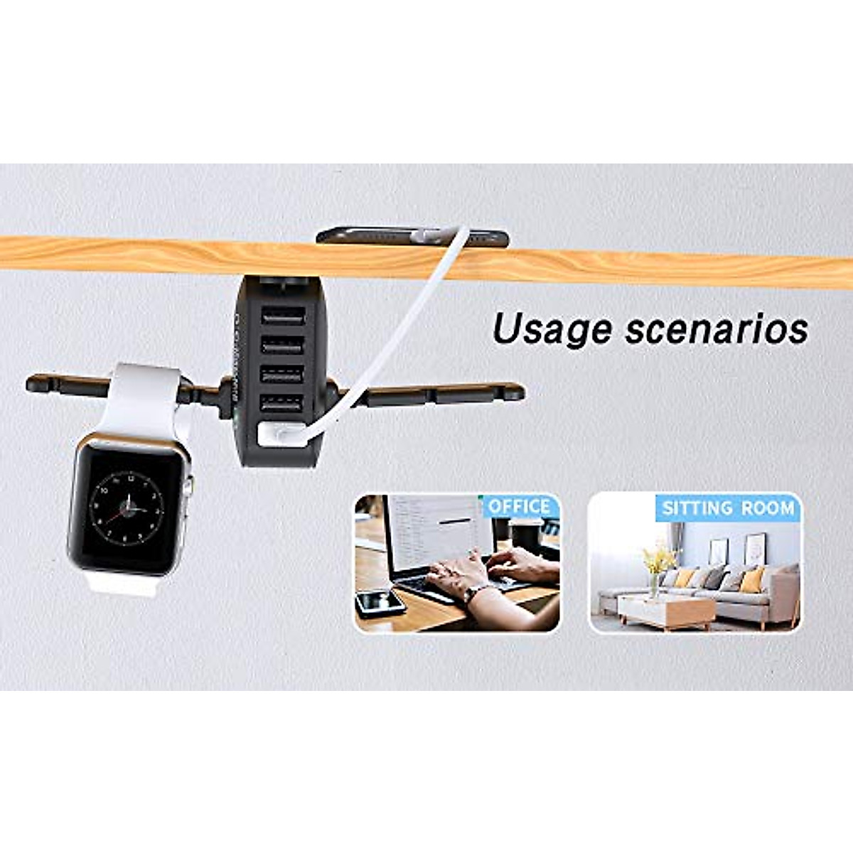 ZONV Headphone Stand Under Desk 5 USB QC 3.0 Quick Charger Rack Headset Hook Holder Hanger Mount Station(8A/40W), Pc Gaming Headsets Switch Earphone Wire Organizer Adapter