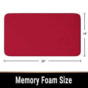 MAYSHINE Memory Foam Non Slip Anti Fatigue Bath Mat | Thick Absorbent Plush Velvet Bathroom Rug - Machine Washable, 34x19, Red