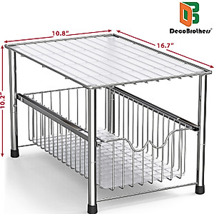 DecoBros Stackable Under Sink Cabinet Sliding Basket Organizer Drawer,Chrome
