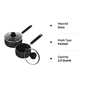 Clover Supply Co. Nonstick Saucepan Set with Lids Pots - Multipurpose Use for Home Kitchen or Restaurant - Glass Lids - 1 Quart and 2 Quart