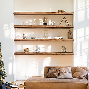 Sasylvia 4 Pcs Extra Long Floating Wall Shelves Book Rustic Thick Shelves for Wall Decor Wall Mounted Wood Farmhouse Bathroom Hanging Shelf for Bedroom Living Room Kitchen(Brown, 35 x 9.5 x 1.5)