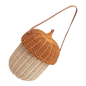 Zerodis Kids Rattan Storage Basket, Cute Photography Props Exquisite Hand Woven Decorative Rattan Basket Bag Acorn Shaped for Home (Large Handbag)