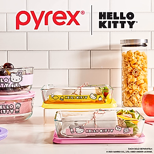 Pyrex Hello Kitty 3-Cup Glass Food Storage Container, Non-Toxic Plastic BPA-Free Lids, Freezer Dishwasher Microwave Safe