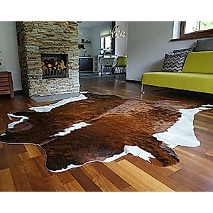 ecowhides | Genuine Cowhide Rug, Cowskin, Brindle White Belly, Western Home Decor, Premium Quality, Living Room Accessories, (X-Large) 7 x 6 ft
