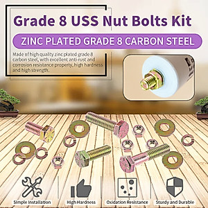 Swpeet 240Pcs 1/4-20 5/16-18 3/8-16 12 Sizes Grade 8 USS Nut Bolts Assortment Kit, Heavy Duty Bolt Nut and Washer Assortment Coarse Thread Hex Head Cap Screws Bolt Flat and Lock Washer