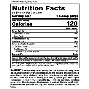 Animal Whey Isolate Protein Powder, Loaded for Post Workout and Recovery, Cookies & Cream, 4 Pound, 64 Oz