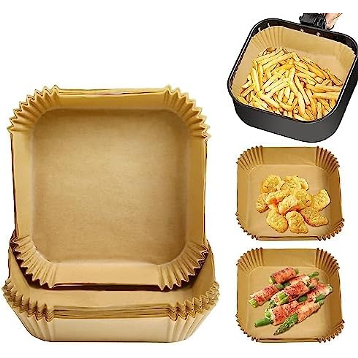 Generic Air Fryer Liners 100 PCS, Premium Parchment Paper for 5-7 Qt Air Fryer Baskets, Oven Safe up to 450°F, Greaseproof & Non-Stick, Easy Cleanup, Multi-Use, unbleached