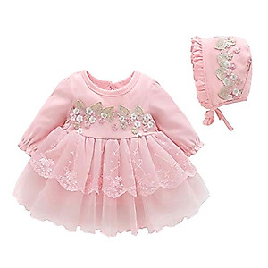 Baby Girls Princess Dress 1st Birthday Dress Outfit Wedding Christmas Party Dress hat Headband Tights Shoes Set (Pink (5 pcs Set),3-6 Months)…