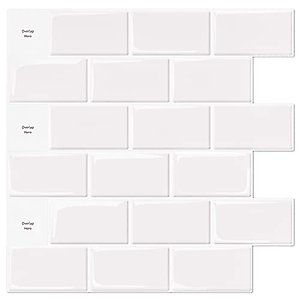 Art3d 10-Sheet Peel and Stick Tile Backsplash - 12"x12" Premium Kitchen Backsplash Peel and Stick Tile, White