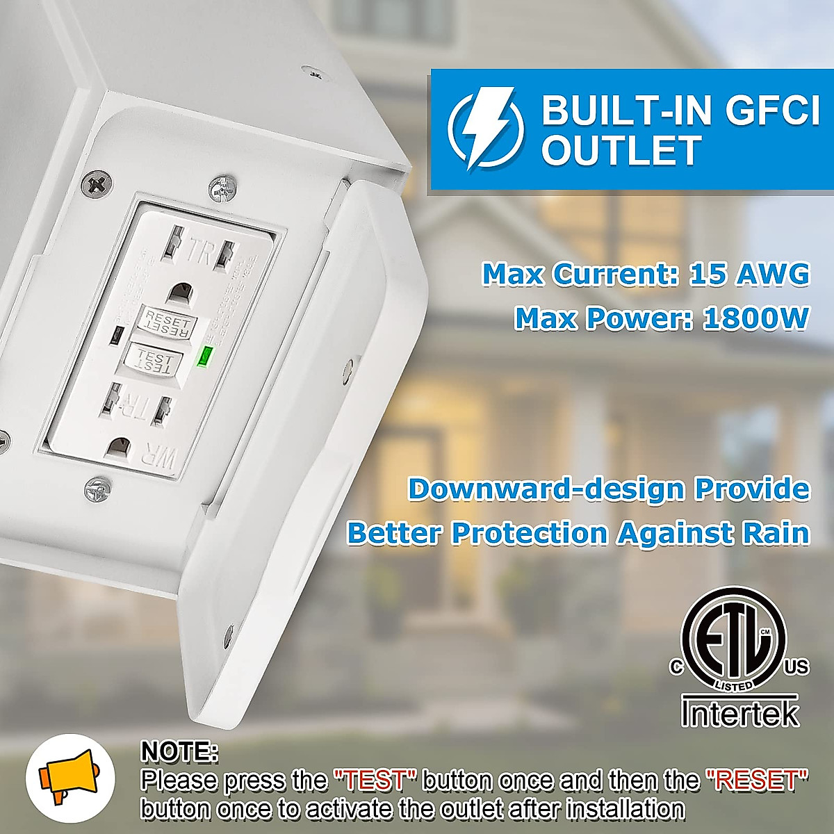 Outdoor Porch Light with GFCI Outlet Built in, Dusk to Dawn Outdoor Wall Lantern with Outlet, Waterproof Anti-Rust Exterior Light Fixture Outside Lights for House Garage Patio, Bulb Included (White)