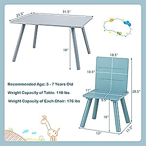 Costzon Kids Table and Chair Set, 5-Piece Toddler Table & 4 Chairs w/Toy Bricks for Arts, Crafts, Snack Time & Homework, Classroom Playroom Daycare Furniture for Boys & Girls Age 3-7 (Grey, Blue)