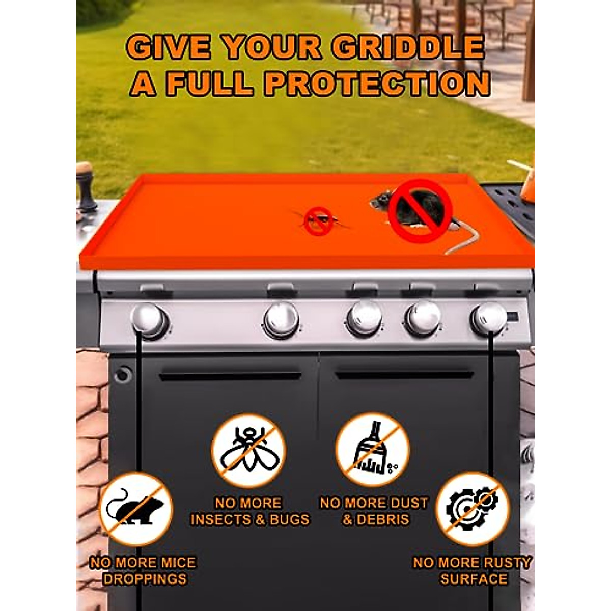 Artnice Silicone Griddle Mat for Blackstone Griddle, 36" Heavy Duty Food Grade Silicone Griddle Mat, All Season Cooking Protective Griddle Grill Cover, Blackstone accessories, Orange