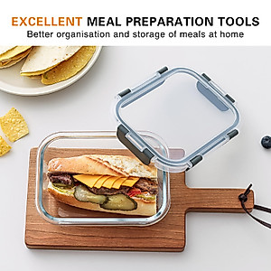 Cuiselect 10 Pack 22 Oz Glass Meal Prep Containers with Lids, Reusable Glass Food Storage Containers with Lids, Leak Proof, Microwave, Oven, Freezer and Dishwasher Safe (Gray)