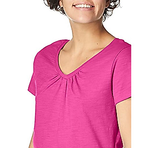 Hanes Women's Shirts, Slub Cotton Shirred V-Neck Tee, Cotton T-Shirts for Women, Women’s Tee Shirts