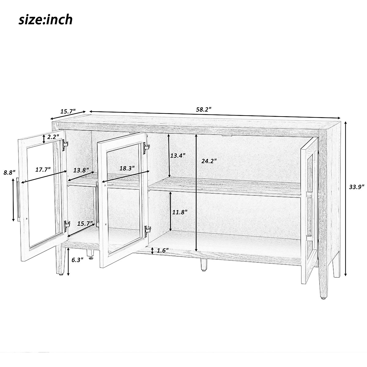HZSSDTKJ Modern Accent Storage Cabinet with Three Tempered Glass Doors, Wood Buffet Sideboard with Adjustable Shelf, Console Table for Living Room, Study and Entrance (Black-06)