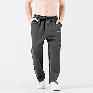 HHZ Men's Cotton Casual Loose Fit Sweatpants Yoga Baggy Sweats Open Bottom Sweatpants Lounge Jogging Gym Workout Pants Wide Leg Sweatpant(Y001Grey,38)
