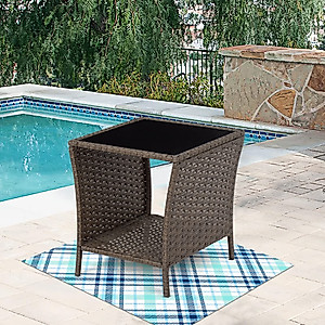 Elesuli Wicker Side Coffee Table Outdoor Side Tables Storage Bistro Table Patio Furniture Square End Tables Garden Table Brown