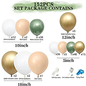 JIZU Sage Green Balloon Arch Kit 152 Pcs Gold and Green Balloon Garland Kit for Birthday Wedding Baby Shower Boy Girl Engagement Party Decorations Backdrop Olive Green Ballon Arch Kit