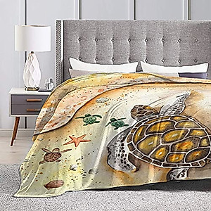 Beach Turtles Fleece Throw Blanket Soft Lightweight Warm Cozy Plush Blanket for Couch Bed Sofa 80"X60"