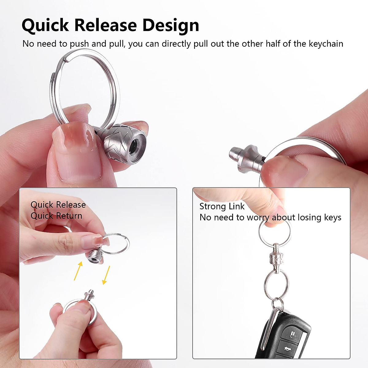 JEINAPA 316L Stainless Steel Quick Release Keychain, Pull Apart Detachable Double-End Swivel Keychain Heavy Duty Car Key Holder with 2 Key Rings (Tire-Shape)