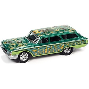 1960 Country Squire Kustom Green and Teal with Graphics and Collector Tin Limited Edition to 6020 Pieces Worldwide 1/64 Diecast Model Car by Johnny Lightning JLCT006-JLSP146B