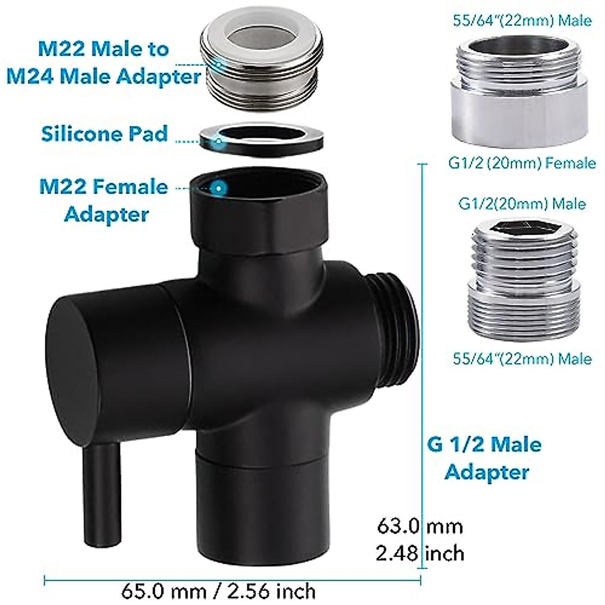 Roscid Sink Faucet Sprayer Set, Handheld Bidet Sprayer for Toilet, Metal Sprayer, with M22 M24 G1/2 Adapters and 3m Hose for Kitchen Sink, Bathroom or Toilet, Matte Black. (Faucet Not Included)