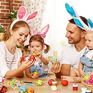 CCINEE Plastic DIY Easter Eggs Set, 30pcs White Egg Ornaments with Rope 8pcs Colored Pens and 80pcs Foam Stickers for Kids Easter Crafts Party Supply