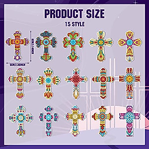 Inbagi 15 Pcs Easter Diamond Keychains Easter 5D Diamond Painting Key Chains Cross Diamond Art Keychains Pendant Diamond Painting Key Rings DIY Diamond Ornament Decoration