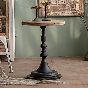 Topjia Rustic Farmhouse End Table,Wooden Round Side Table,French Country Pedestal Accent Side Table,Vintage Small Coffee Table for Living Room Bedroom Bedside Table(46x60cm(18x24inch), Black)
