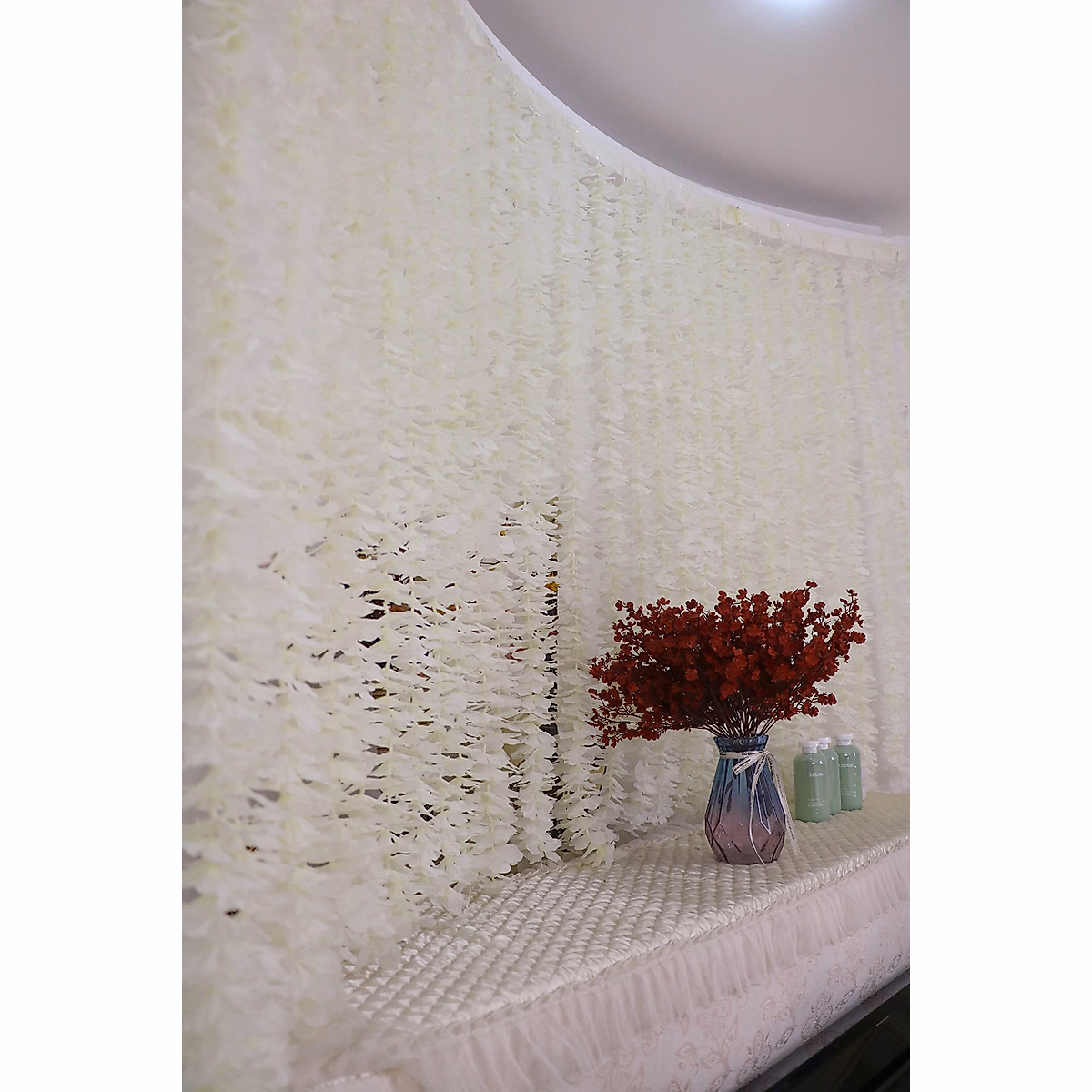 LUSHIDI 32.8Ft Artificial Silk Wisteria Vine Hanging Flowers Garland Home Outdoor Wedding Arch Garden Wall Decor,Pack of 10 (Off White)