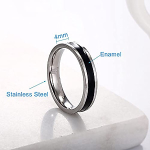 4Mm Wedding Rings Stainless Steel Black White Enamel Ring Engagement Couple Jewelry Women Rose Gold Minimalist Gift Size 3 To 10