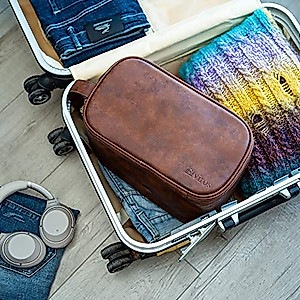 Elviros Toiletry Bag for Men, Large Travel Shaving Dopp Kit Water-resistant Bathroom Toiletries Organizer PU Leather Cosmetic Bags (Medium, Dark Brown)