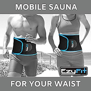 MONTAVI EzyFit Waist Trimmer Premium Exercise Workout Ab Belt for Women & Men Adjustable Stomach Trainer & Back Support, Black Blue Trim Fits 24-42"