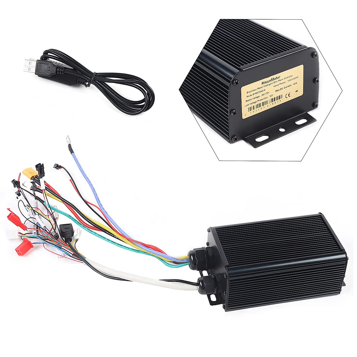 ZAWAYINE E-Bike Electric Bicycle Sine Wave Sabvoton Controller 45A 36-72V 1000-2000W, Ebike Controller Kit