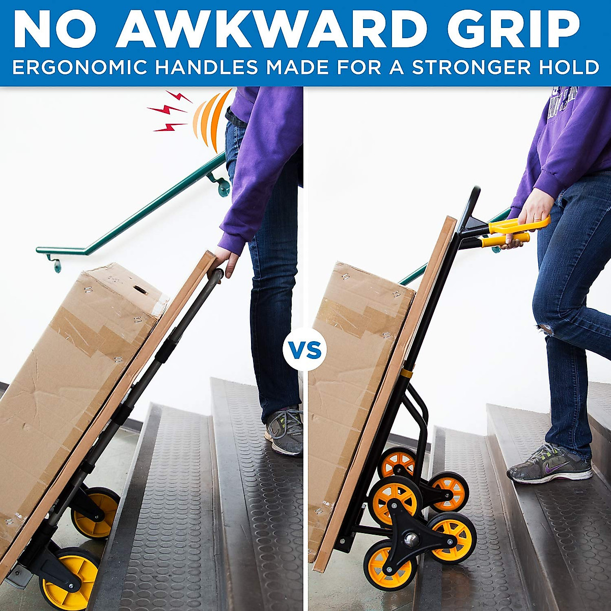 Mount-It! Stair Climber Hand Truck and Dolly, 330 Lb Capacity Heavy-Duty Folding Trolley Cart with Telescoping Handle and Rubber Wheels, Stair Climbing Dolly for Home, Office, Commercial & Industrial