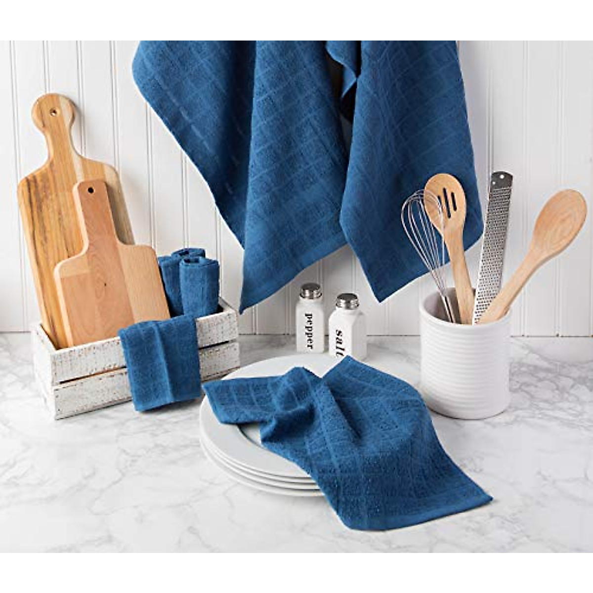 DII Basic Terry Collection Solid Windowpane Dishcloth Set, 12x12, Blue, 6 Piece