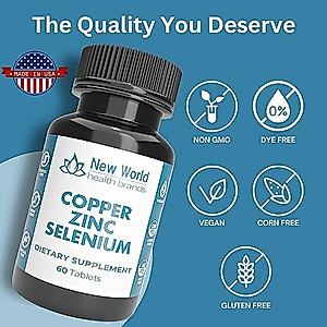 Copper 5mg Zinc 40mg Selenium 200mcg 3 in 1 Formula High Absorption - 60 Tablets | New World Health Brands