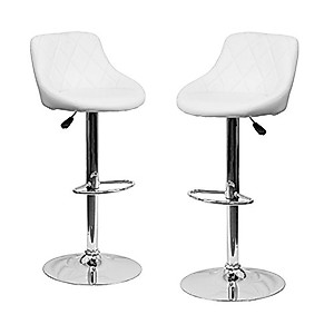 Ergonomic Design Bar stool Adjustable Hydraulic 360 Degree Swivel Stable Steel Frame Hight Density Cushion Seat Kitchen Dining Chair Pub Stool - Set of 2 White #1953
