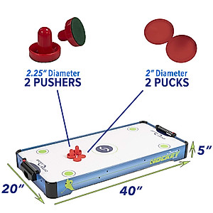 Sport Squad HX40 40 inch Table Top Air Hockey Table for Kids and Adults - Electric Motor Fan - Includes 2 Pushers and 2 Air Hockey Pucks - Great for Playing on The Floor, Tabletop, or Dorm Room