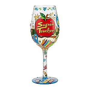 Enesco Designs by Lolita Super Teacher Hand-Painted Artisan Wine Glass, 15 Ounce, Multicolor
