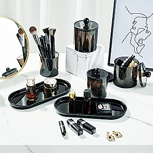 Acrylic Vanity Tray Bathroom Storage Organizer Tray, Catchall Tray, Countertop Sink Tray Dispenser,Sturdy Holder for Cabinet, Vanity, Shelf, Cupboard, Cabinet, or Closet Organization(2 Pack) (Black)