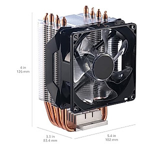 Amazon Basics Computer Cooling Fan with Cooler Master Technology, CPU Air Cooler, 4 Heat Pipes, RGB LED PWM, ‎4.02 X 3.28 X 4.96 Inch, Aluminum Fins