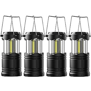 Lichamp 4 Pack LED Camping Lanterns, Battery Powered Camping Lights COB Super Bright Collapsible Flashlight Portable Emergency Supplies Kit, Black