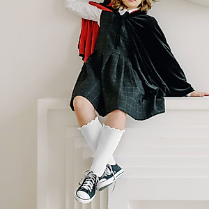 BOOPH 6 Pairs Girls Socks Ruffle Baby Frilly Turn cuff Socks White 4-6 Years