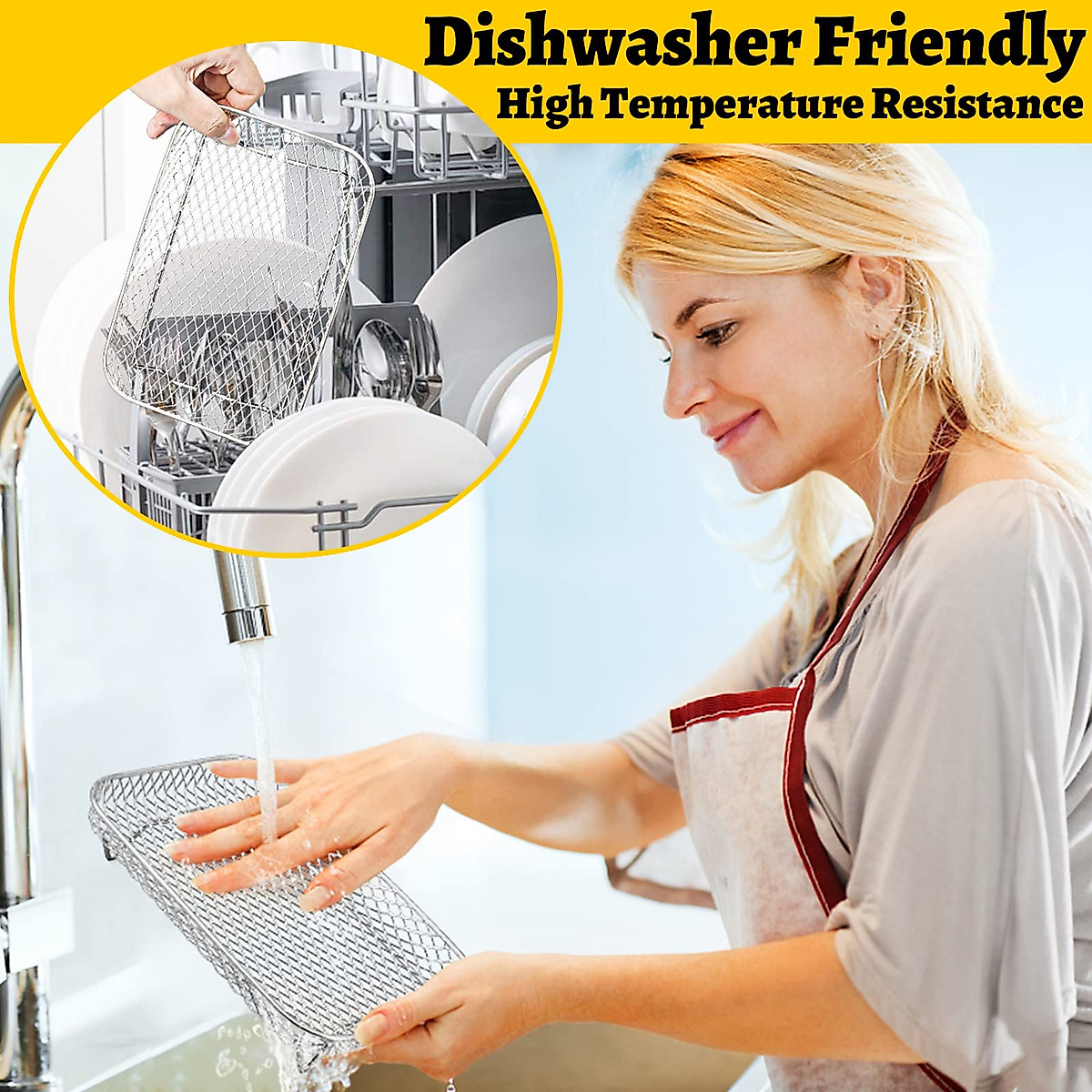 Air Fryer Rack for Ninja Dual Air Fryer Kannino 3pcs Layered Dehydrator Racks Stainless Steel Grilling Rack Rectangle Air Fryer Basket Tray with Clip and Heighten Feet Pad for Double Basket Air Fryers