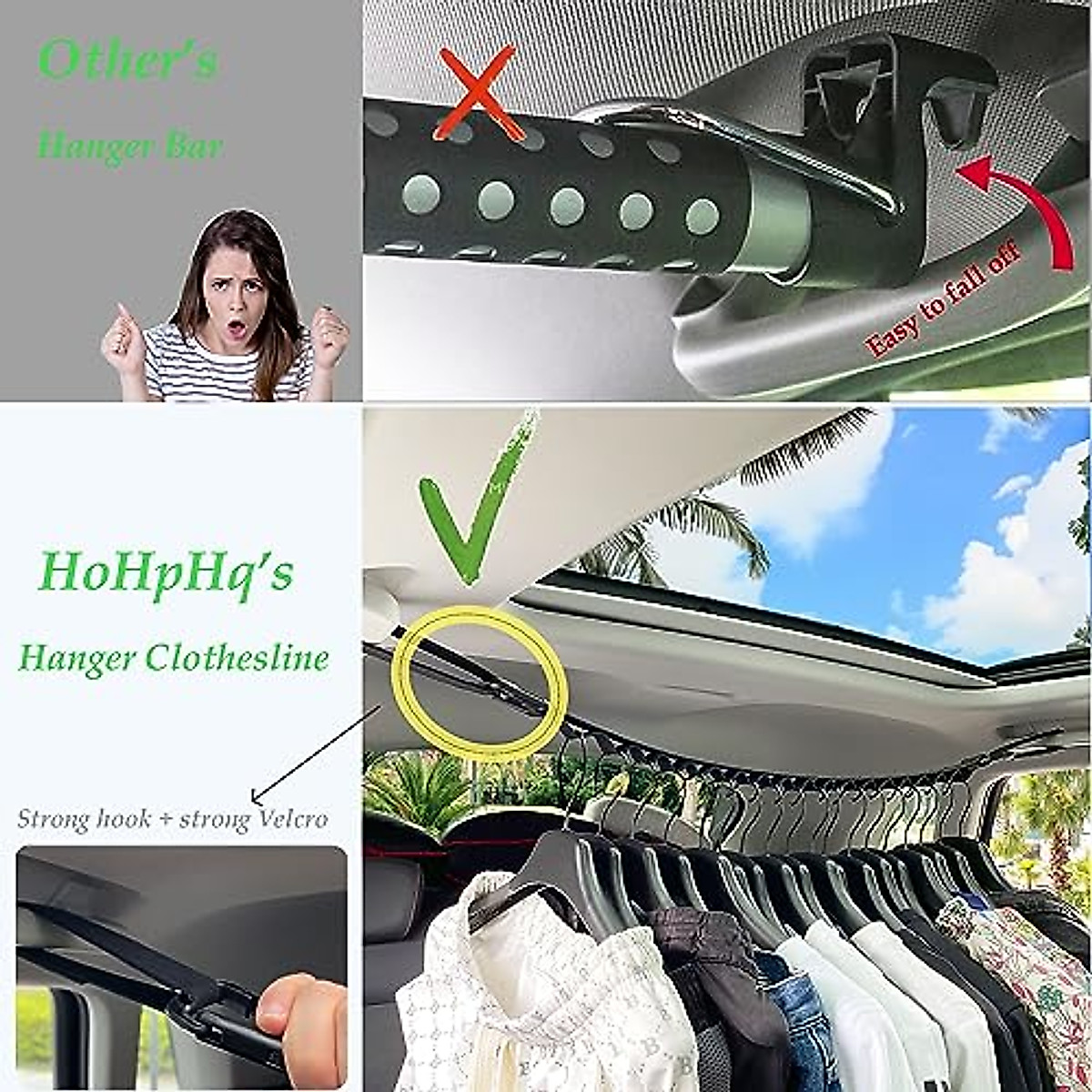 HoHpHq Car Clothes Hanger Bar - Car Travel Accessories Telescopic - Car Living Essentials - Automotive Cloth Racks for Coat Suit,SUV (Green)