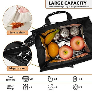 XUWU Goth Bats Halloween Rolltop Lunch Bag Insulated Foldable Lunch Box Portable for Women with Adjustable Shoulder Strap for Adults Teens School Work Office Picnic