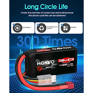 HOOVO 2S 7.4V 1500mAh 60C RC Lipo Battery Pack with Deans T Connector for RC Boat Truck RC Helicopter Airplane Quadcopter UAV Drone FPV Racing Hobby Models(2 Packs)
