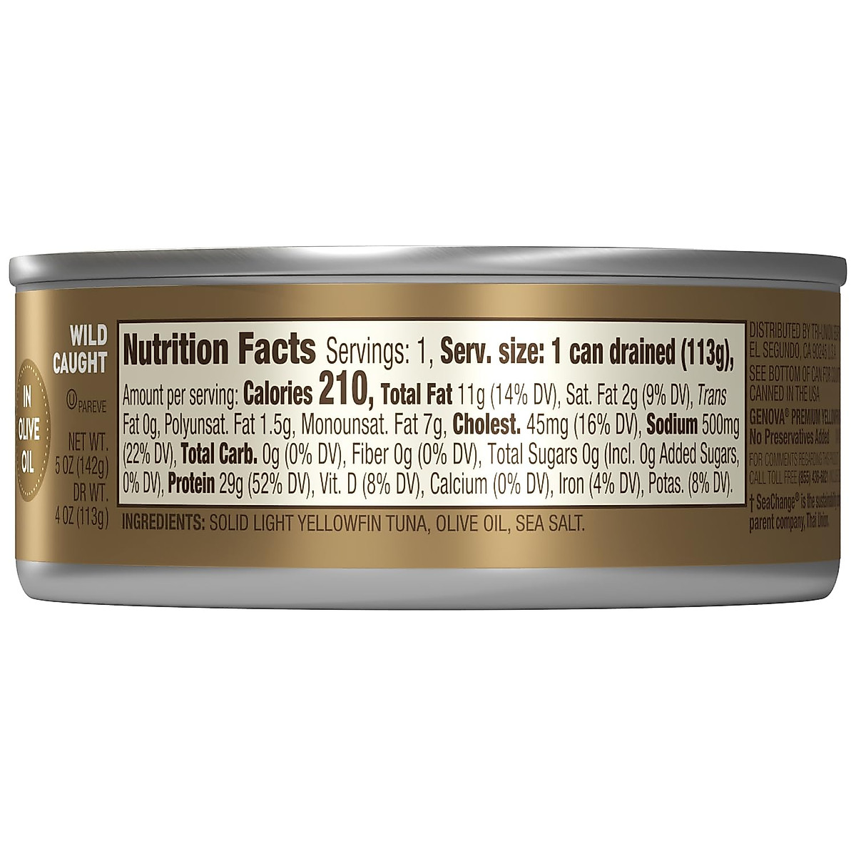 Genova Premium Yellowfin Tuna in Olive Oil, Wild Caught, Solid Light, 5 oz. Can (Pack of 24)