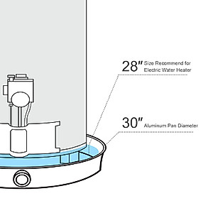 Everflow AWHP30 Aluminum Water Heater Drain Pan with 1 in. - 1-1/2 in. PVC Fitting, 30 in. Diameter Chrome